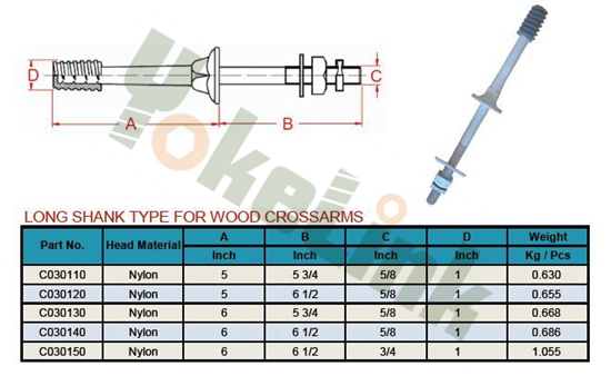 Long shank type Crossarm Pin for wood crossarms For overhead line fitting