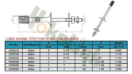 Long shank type Crossarm Pin for wood crossarms For overhead line fitting