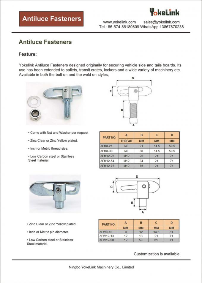 M8 Zinc plate Weld on type Antiluce Fasteners for Trailer and tailgates