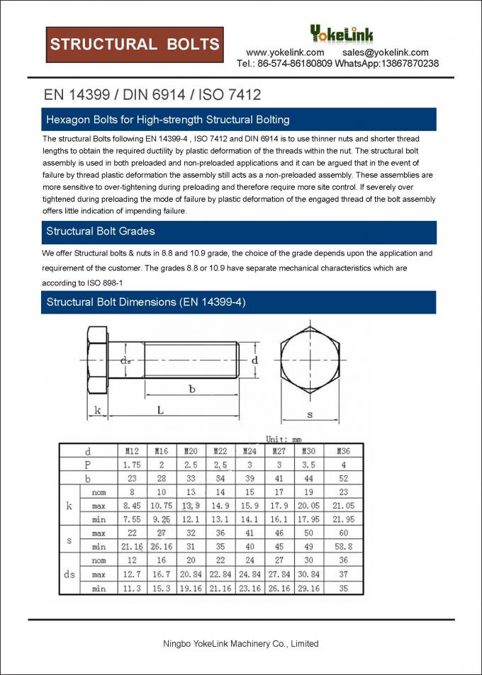 M22 EN 14399 DIN 6914 ISO 7412 DIN 7990 High strength Structural Bolts ...